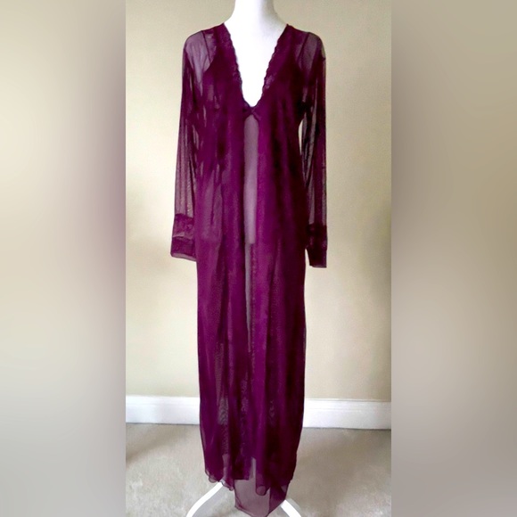 Intimates & Sleepwear | Euc Sheer Purpleburgundy Mesh Lace Long ...